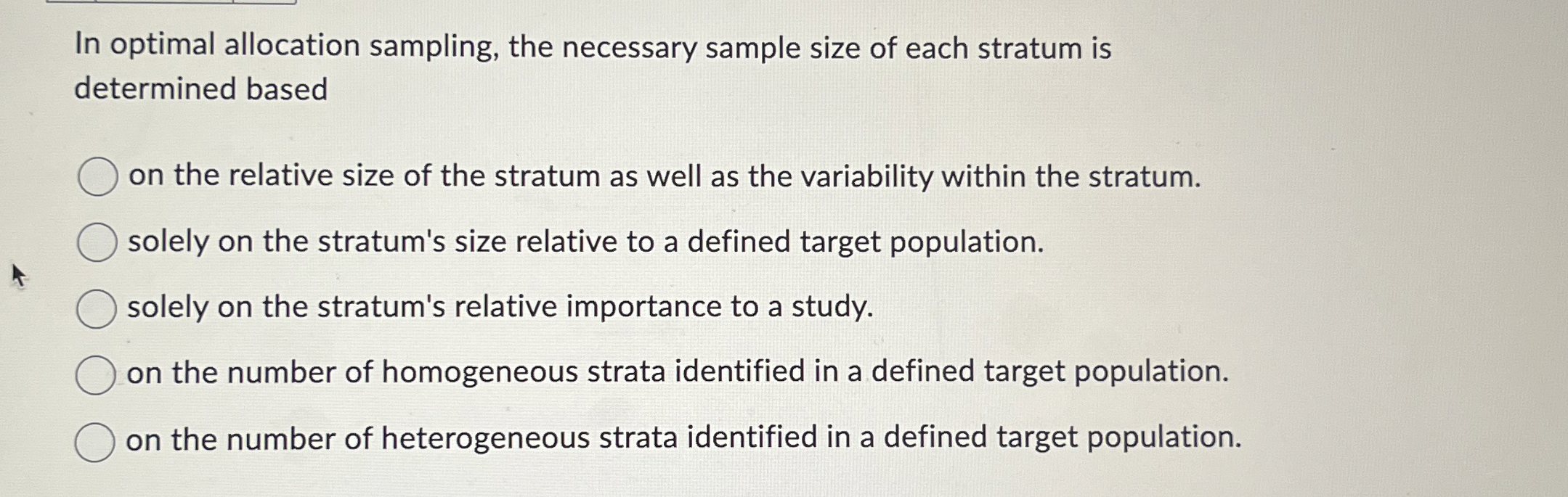Solved In optimal allocation sampling, the necessary sample | Chegg.com