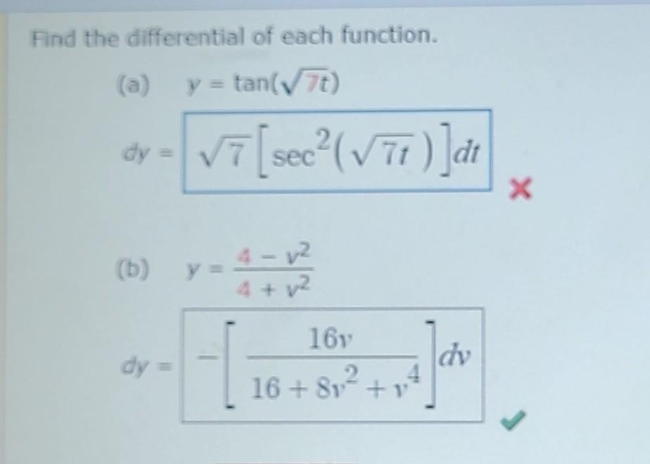 Solved Find the differential of each function. (a) | Chegg.com