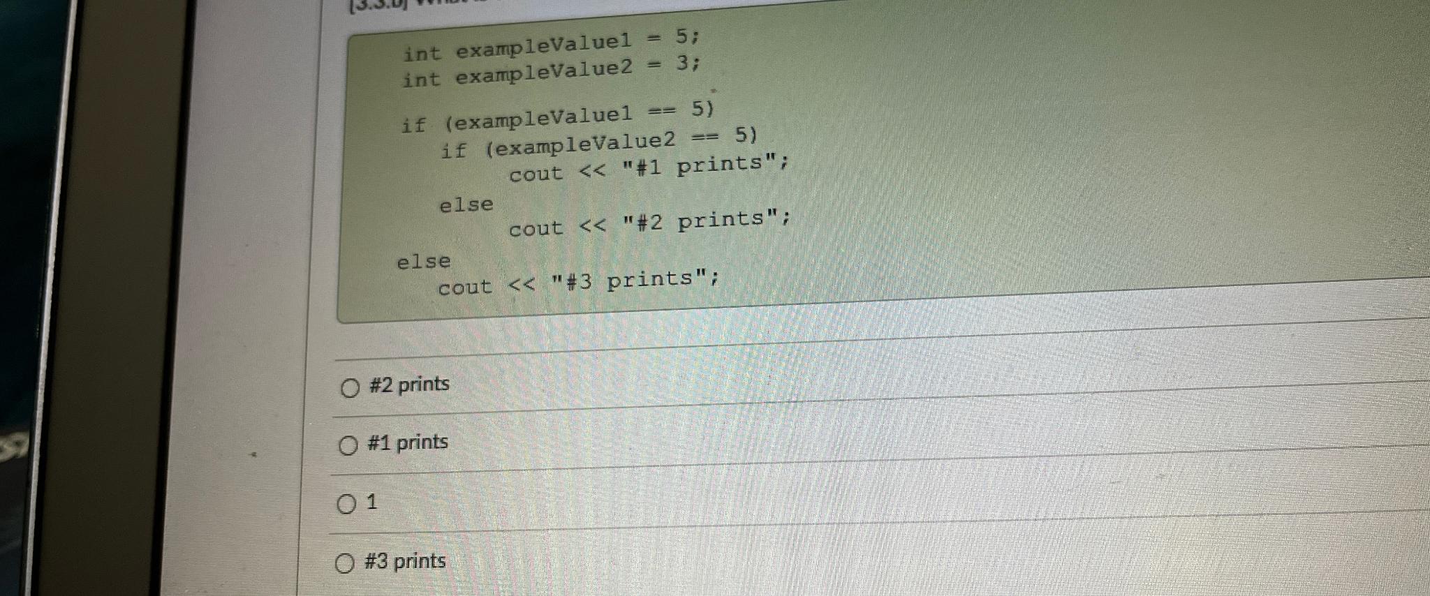 Solved int examplevaluel =5;int examplevalue 2=3;if | Chegg.com