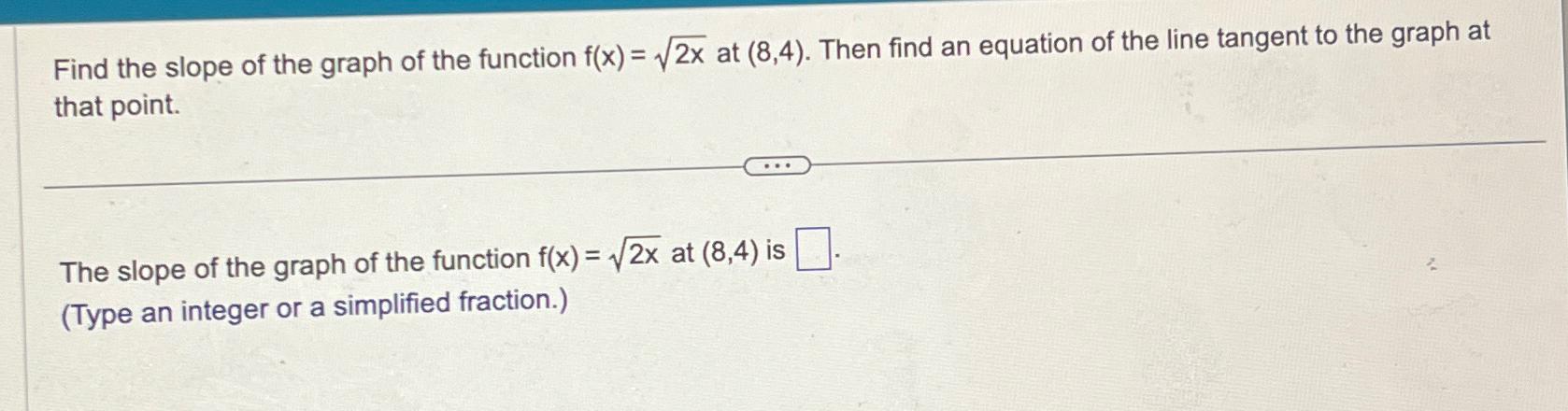 Solved Find the slope of the graph of the function f(x)=2x2 | Chegg.com