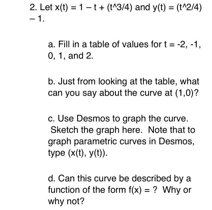 Solved 2. Let x(t) = 1 - t + (t^3/4) and y(t) = (t^2/4) - 1. | Chegg.com
