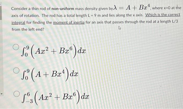 Solved Consider a thin rod of non-uniform mass density given | Chegg.com