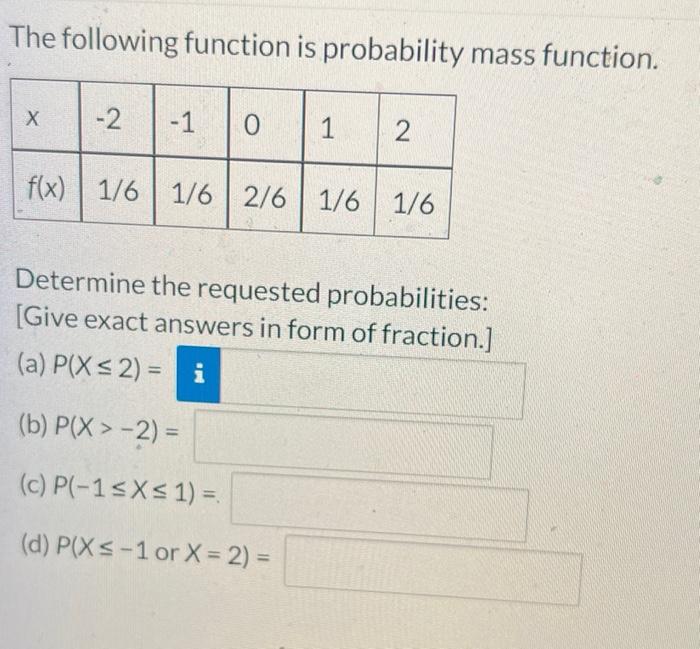 Solved The following function is probability mass function. | Chegg.com