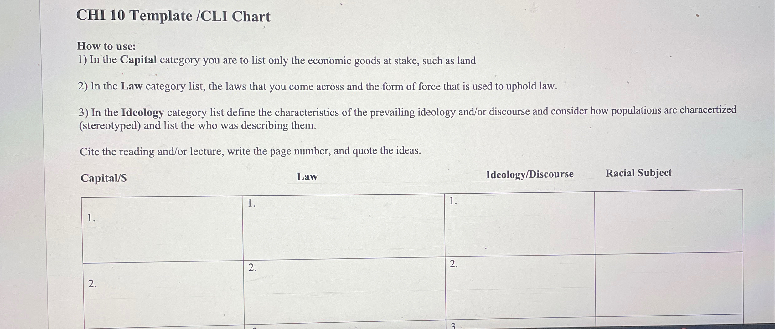Solved CHI 10 ﻿Template /CLI ChartHow to use:In the Capital | Chegg.com