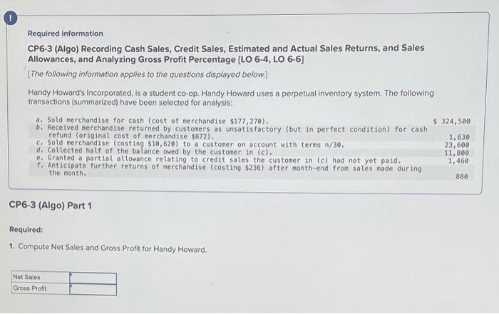 Solved Required information CP6-3 (Algo) Recording Cash | Chegg.com
