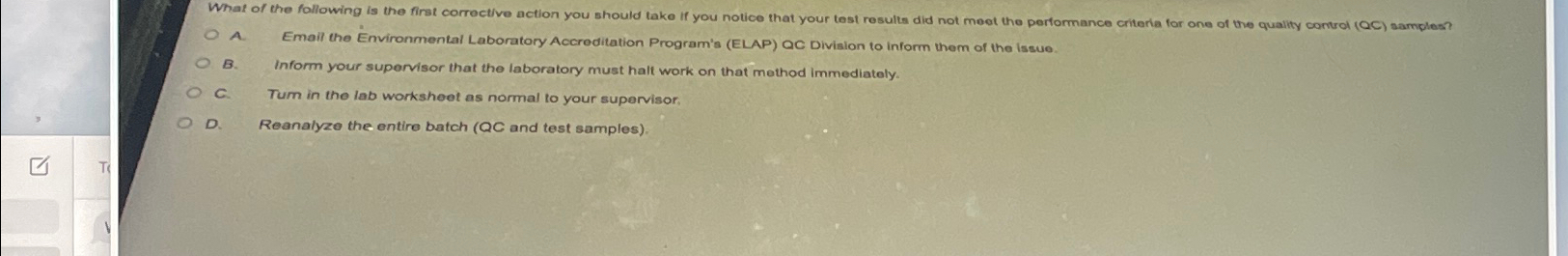 Solved What of the following is the first corrective action | Chegg.com