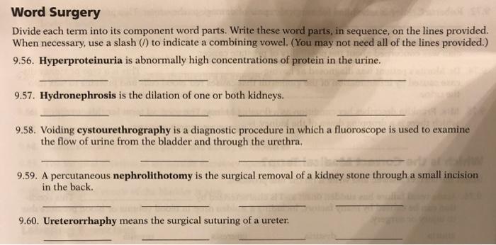 Solved Word Surgery Divide each term into its component word | Chegg.com