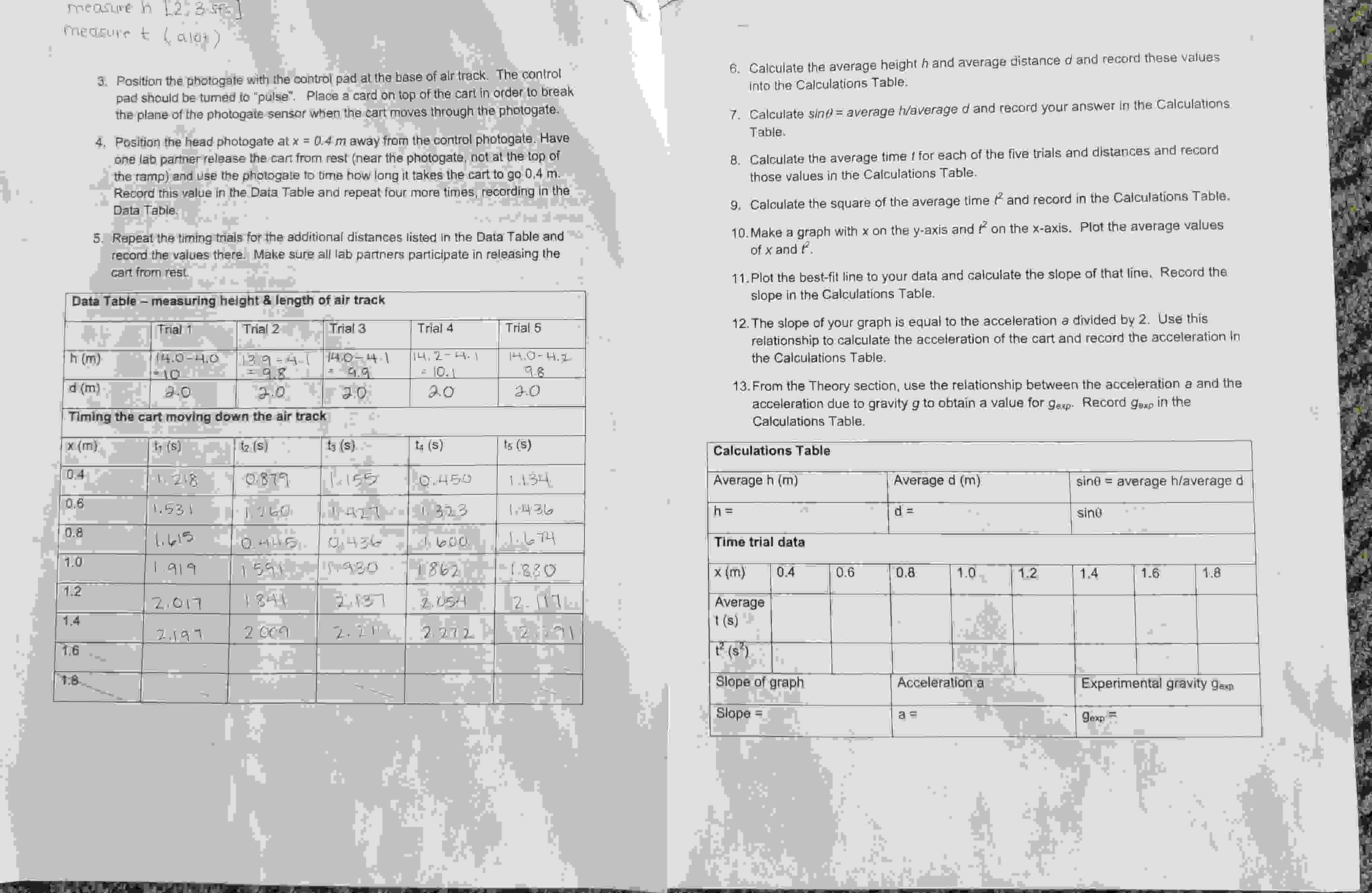Lab 4: Uniformly Accelerated Motion on the Air | Chegg.com