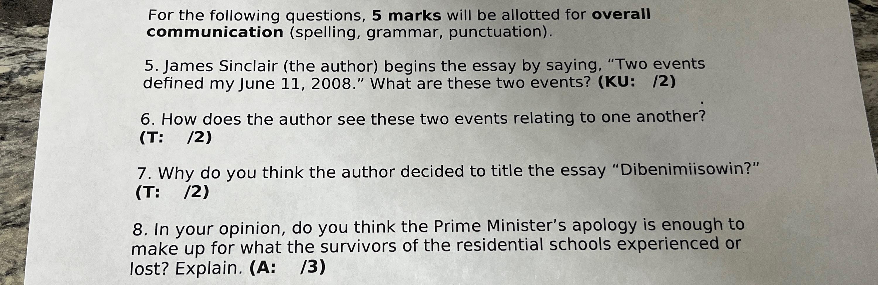 Solved For the following questions, 5 ﻿marks will be | Chegg.com