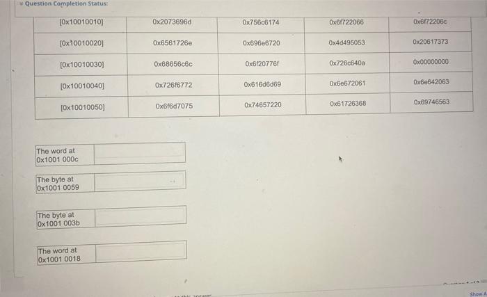 Solved In the data readout below, identify the memory | Chegg.com
