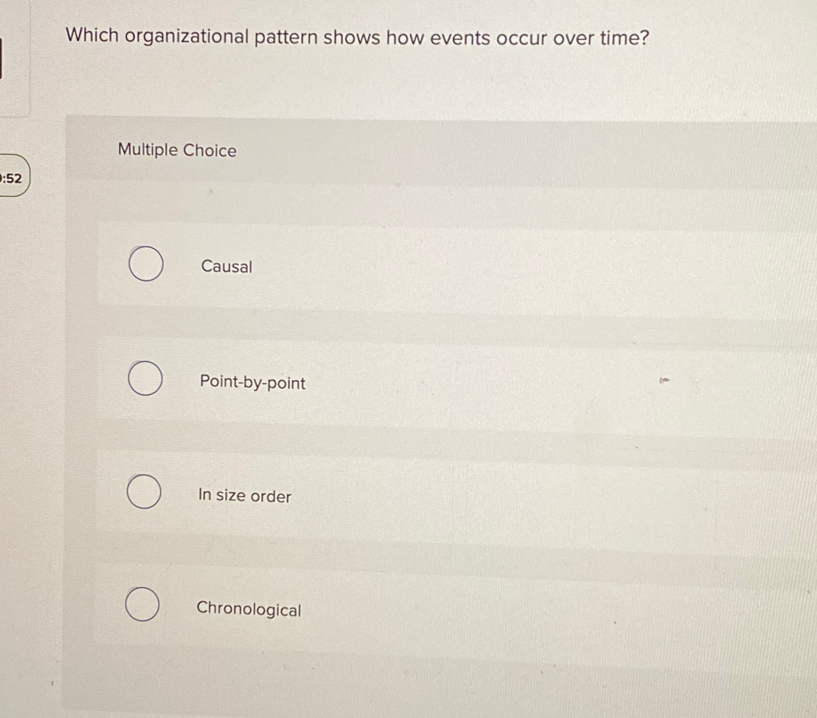 Solved Which organizational pattern shows how events occur | Chegg.com