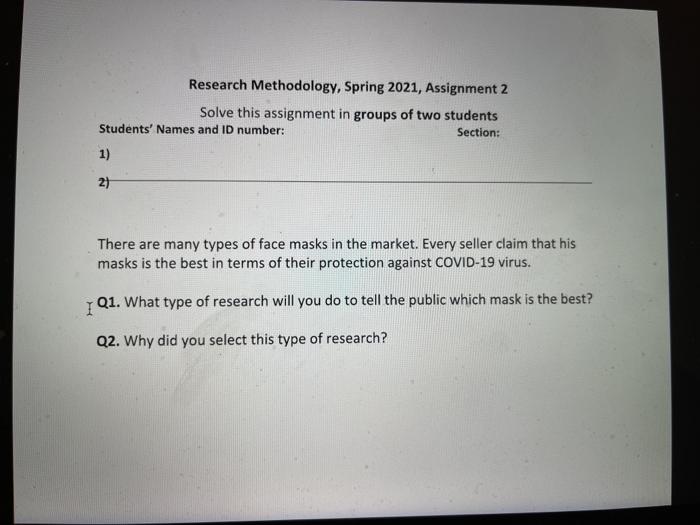 Solved Research Methodology, Spring 2021, Assignment 2 Solve | Chegg.com