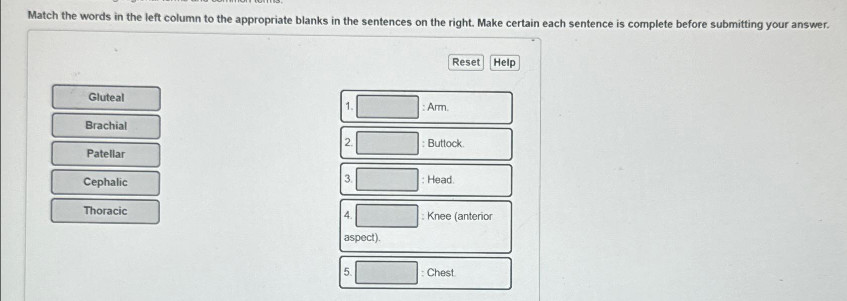 Match the words in the left column to the appropriate | Chegg.com