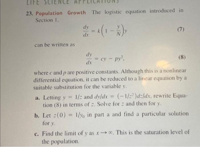 Solved 23. Population Growth The logistic equation | Chegg.com