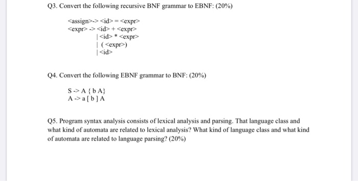 Solved Q3. Convert the following recursive BNF grammar to | Chegg.com