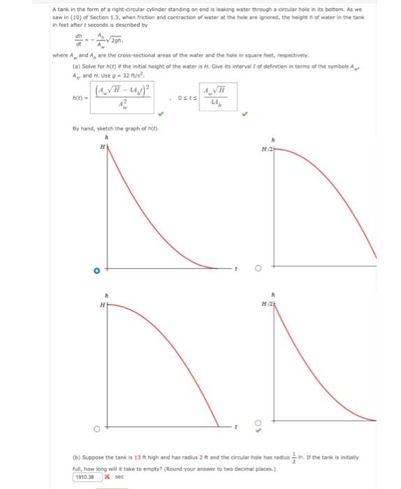 Solved A tank in the form of a right-circular cylinder | Chegg.com