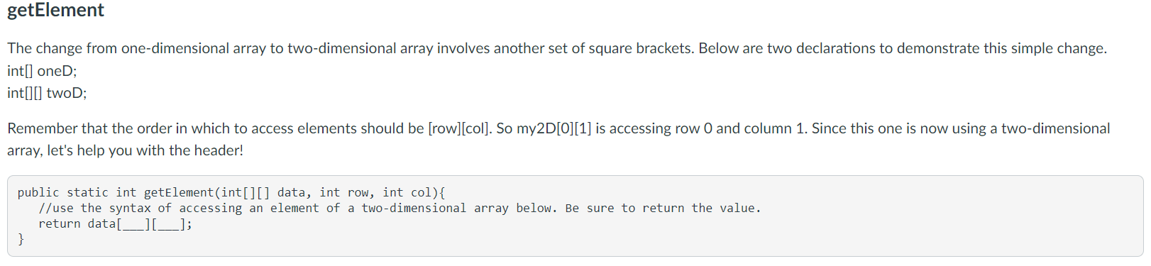 Solved getElementThe change from one-dimensional array to | Chegg.com
