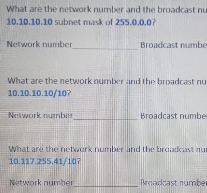 Solved What are the network number and the broadcast nu | Chegg.com