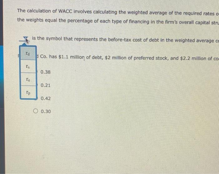 Solved 1. The basic WACC equation The calculation of WACC | Chegg.com