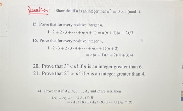 Solved Juestion: Show that if n is an integer then n2≡0 or | Chegg.com