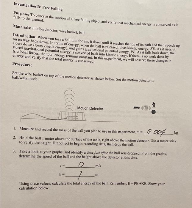 Solved Investigation B: Free Falling Purpose: To observe the | Chegg.com