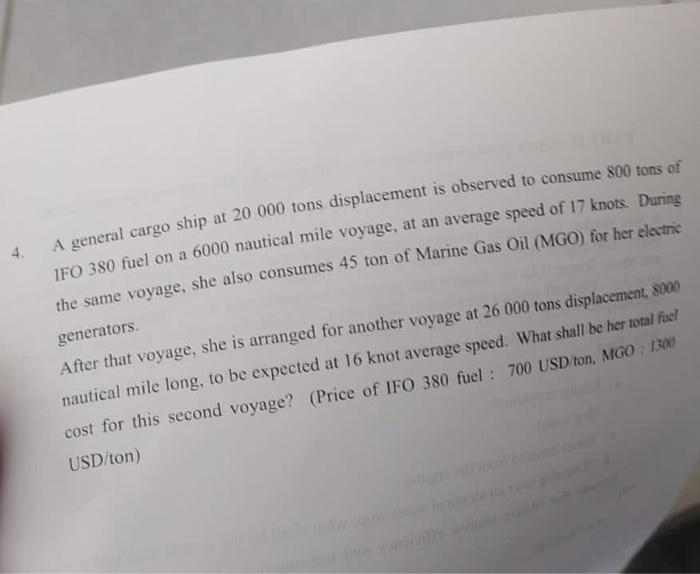 Solved 4. A general cargo ship at 20 000 tons displacement | Chegg.com