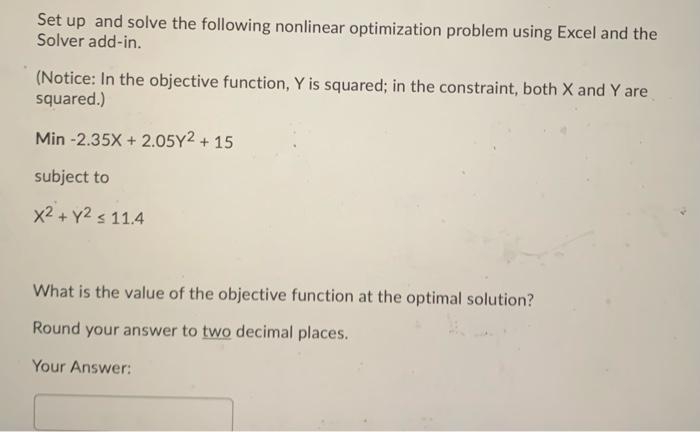 Solved Set up and solve the following nonlinear optimization | Chegg.com