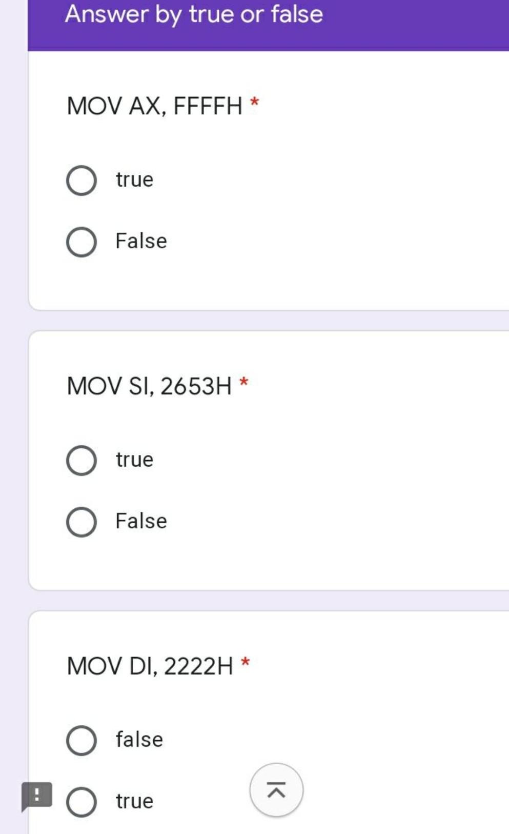 Solved Answer by true or false MOV AX, FFFFH * true False | Chegg.com