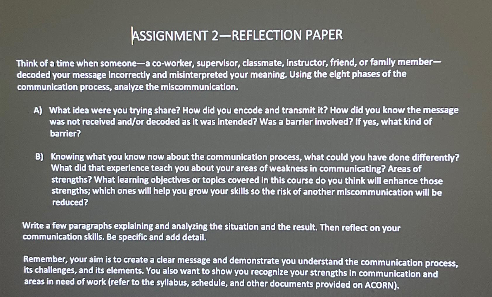 Solved ASSIGNMENT 2-REFLECTION PAPERThink of a time when | Chegg.com