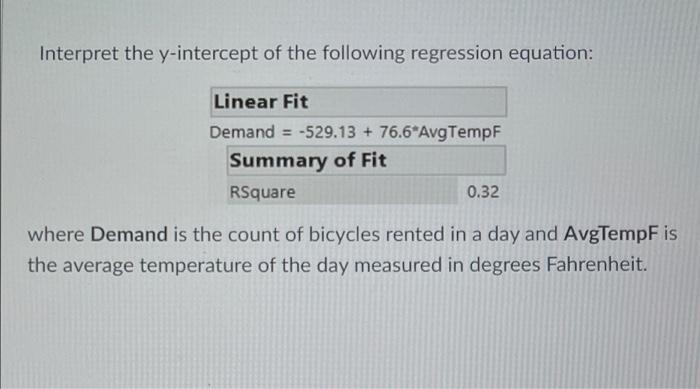 Solved Interpret the y-intercept of the following regression | Chegg.com
