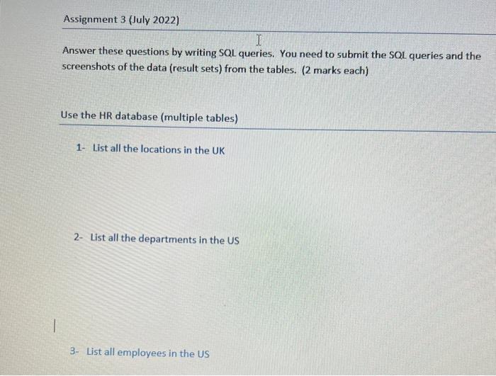 Solved I Answer these questions by writing SQL queries. You | Chegg.com