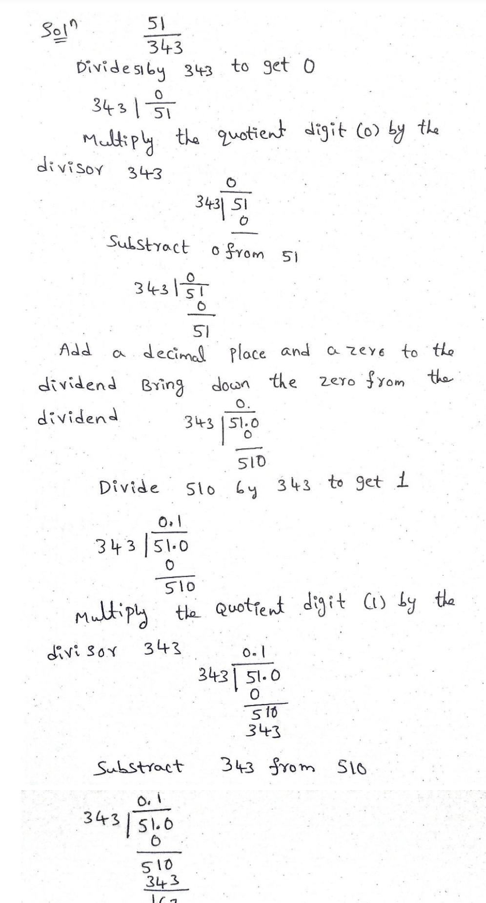 Solved 51 343 Soln Divide si by 343 to get o 343 Multiply | Chegg.com