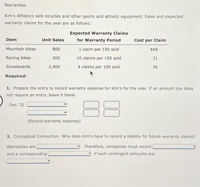 Solved Kim's Athletics sells bicycles and other sports and | Chegg.com