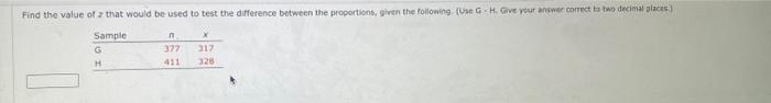 Solved \begin{tabular}{lcc} Sample & n & x \\ \hline 6 & 377 | Chegg.com