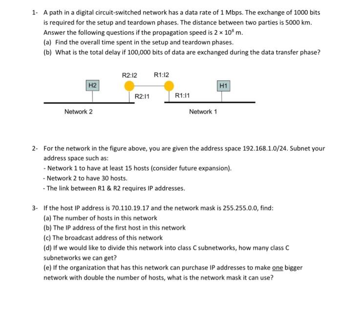 Solved 1- A path in a digital circuit-switched network has a | Chegg.com