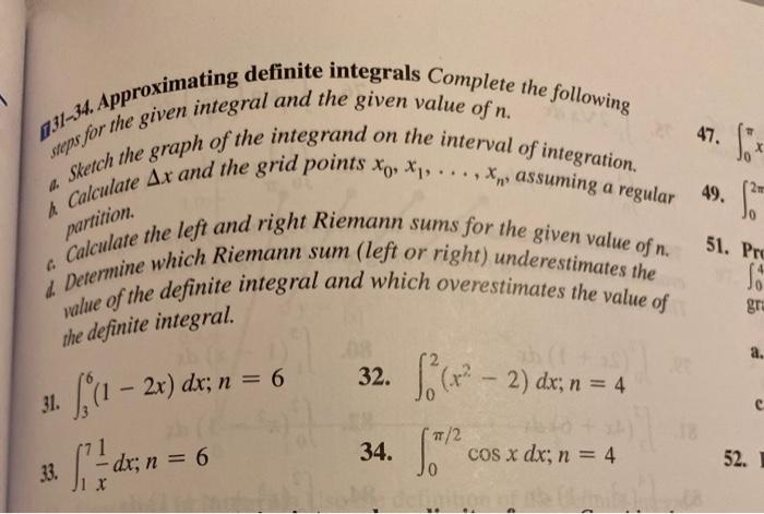 Solved 031-34. Approximating definite integrals Complete the | Chegg.com