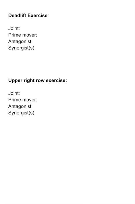 Solved Upper right row exercise: Joint: Prime mover: | Chegg.com
