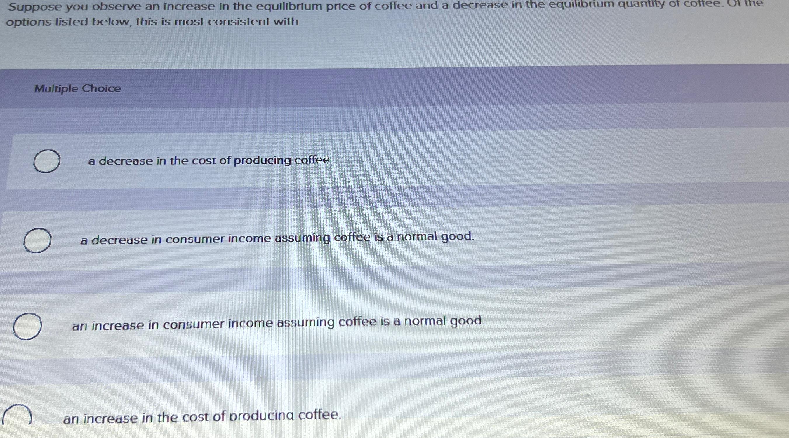 Solved Suppose you observe an increase in the equilibrium | Chegg.com