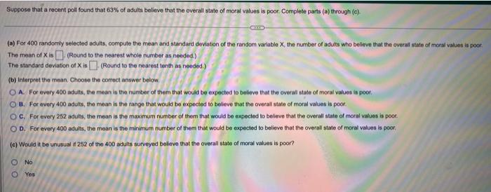 Solved (a) For 400 randomly selected adults, compule the | Chegg.com