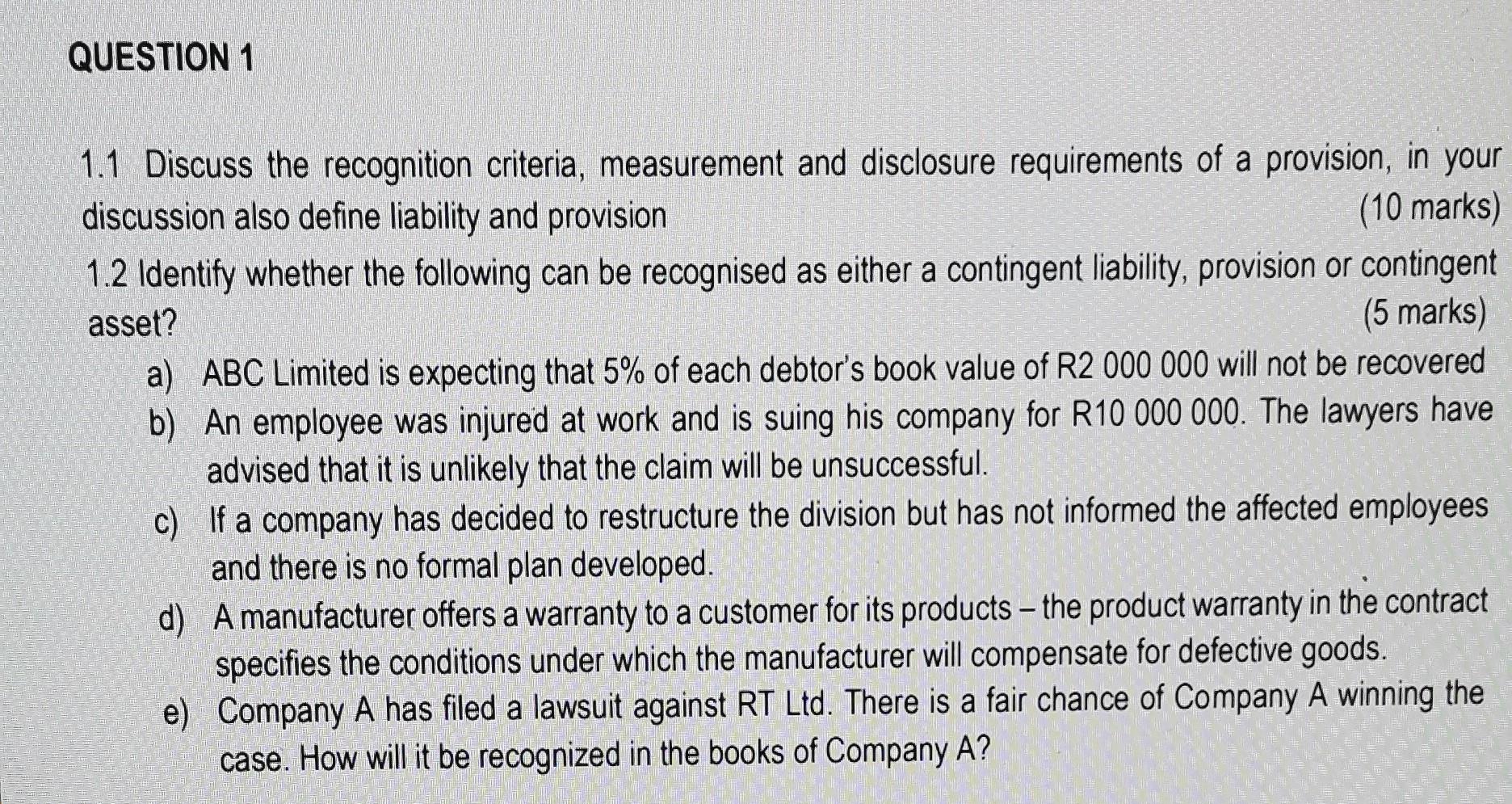 Solved 1.1 Discuss the recognition criteria, measurement and | Chegg.com