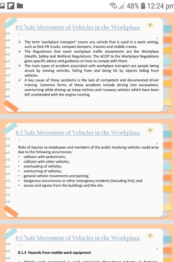 Solved 8.1:'Safe Movement of Vehicles in the Workplace 8.1.1 | Chegg.com