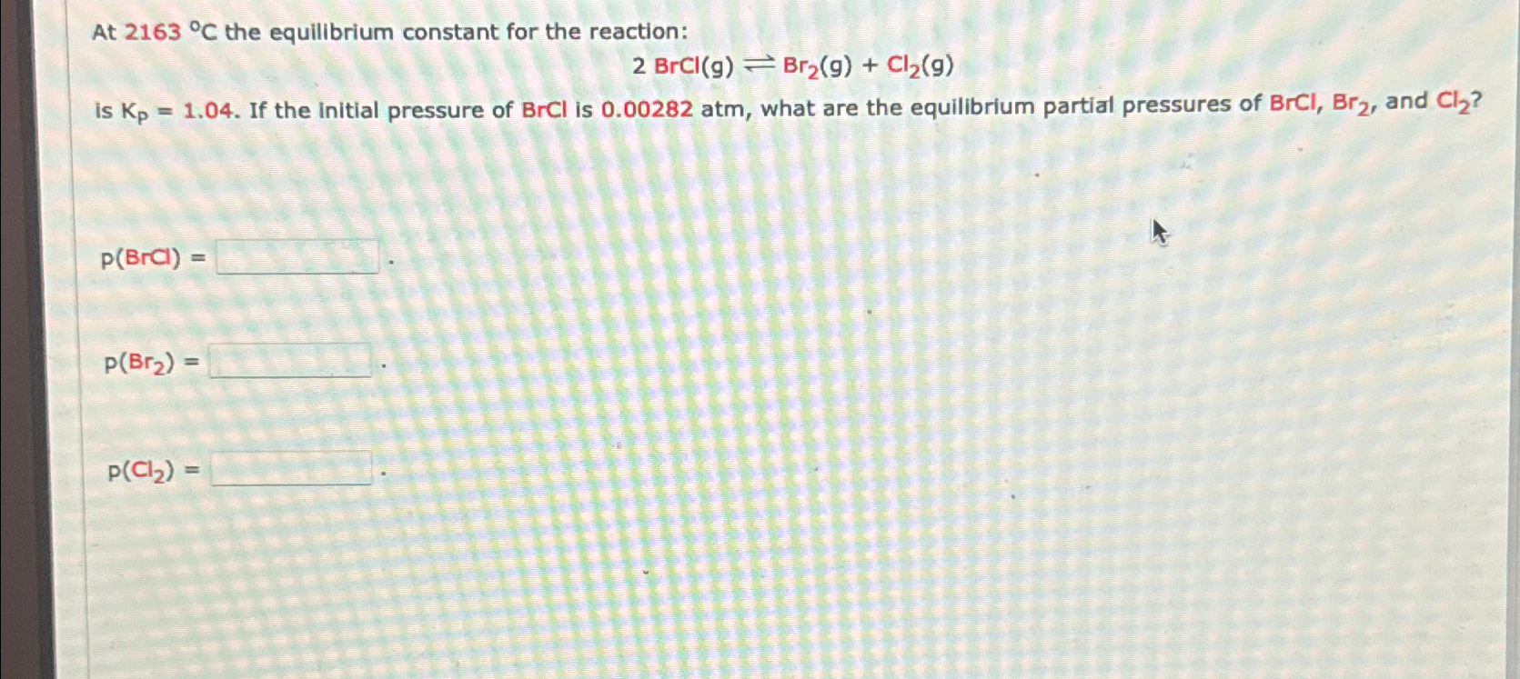 Solved At 2163°C ﻿the equilibrium constant for the | Chegg.com