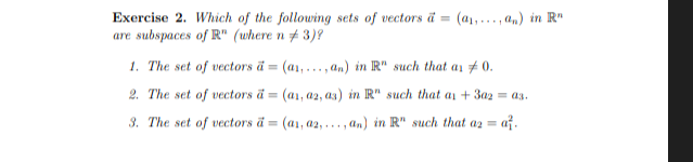 Solved Exercise 2. Which of the following sets of vectors | Chegg.com