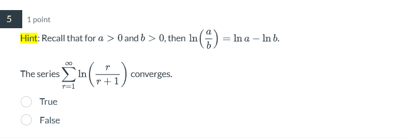 Solved 5 1 ﻿point Hint: Recall that for a>0 ﻿and b>0, ﻿then | Chegg.com