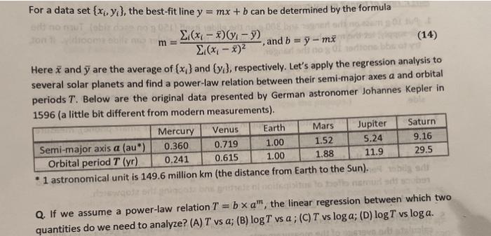 Solved For a data set {xi,yi}, the best-fit line y=mx+b can | Chegg.com