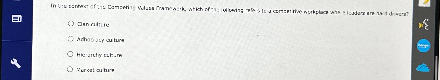 Solved In the context of the Competing Values Framework, | Chegg.com