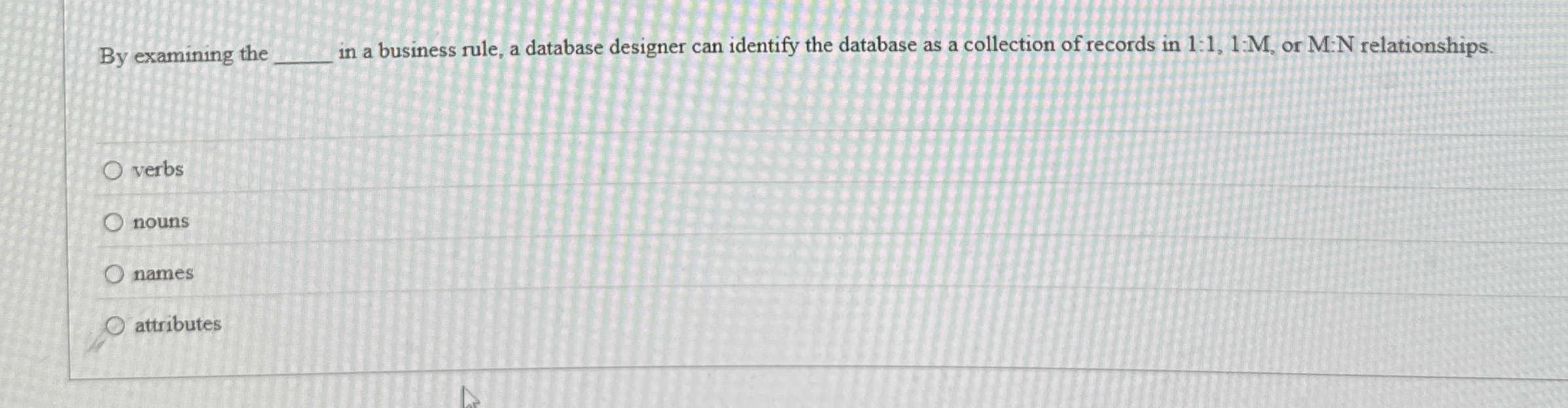 Solved By examining the ﻿in a business rule, a database | Chegg.com