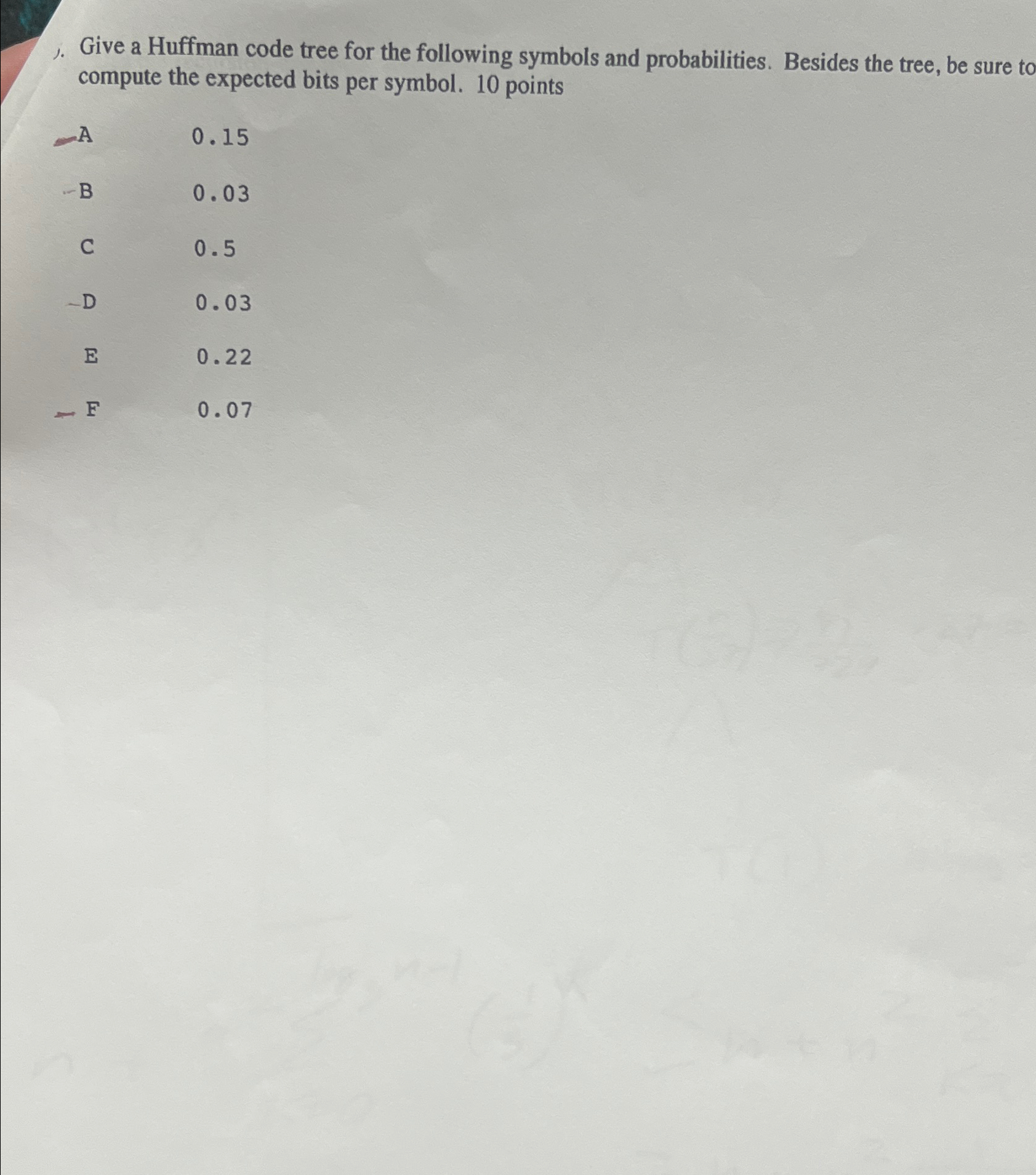 Solved Give a Huffman code tree for the following symbols | Chegg.com