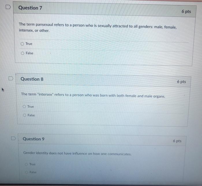 Solved Question 1 7 Pts Gender Is Based On You Biological
