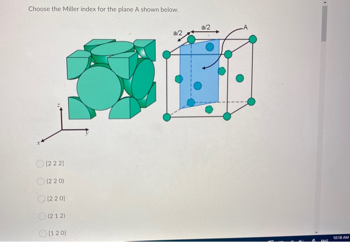 Solved . Choose the Miller index for the plane A shown | Chegg.com